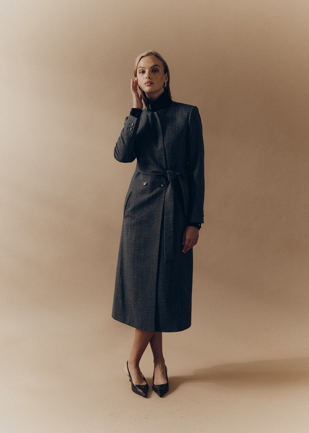 The Tailored Lena Coat in Black Herringbone – LAKAN